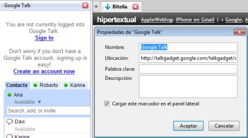 Google Talk en el panel lateral de Firefox