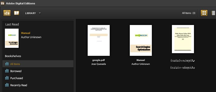 Adobe Digital Editions, administrador de eBooks