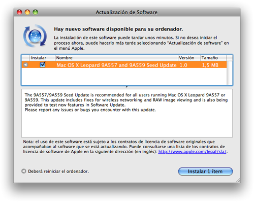 Actualización de Software para Leopard 9A559