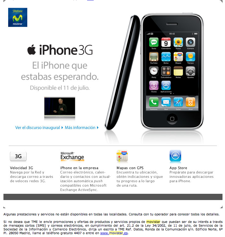 Movistar "informa" sobre el iPhone