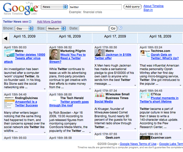 Google News Timeline, nuevo invento de la factoría Google