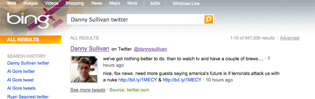 Bing empieza a incluir tweets en sus resultados de búsqueda
