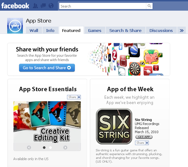 iTunes App Store en Facebook
