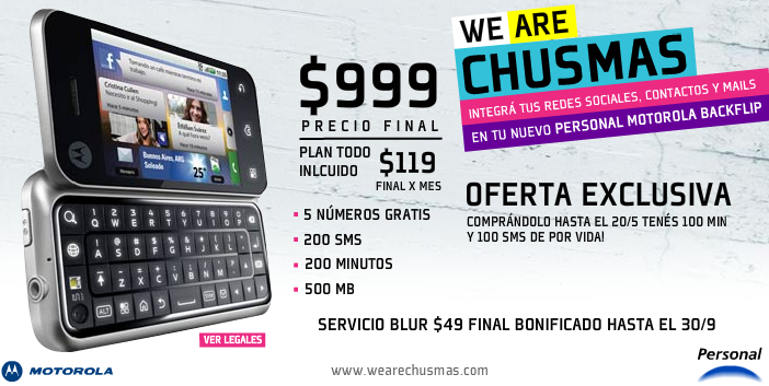 El precio de MOTOBLUR en Personal con el Motorola BackFlip