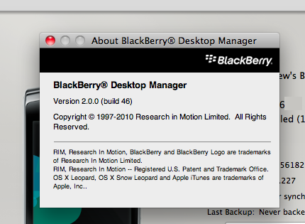 BlackBerry Desktop Manager v2.0.0 para Mac, filtrada la beta