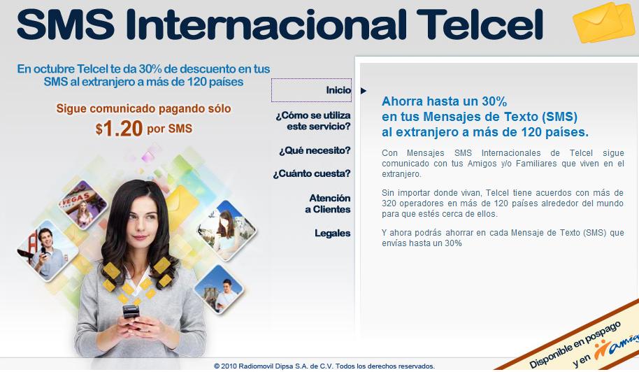 Descuentos en SMS internacional de Telcel