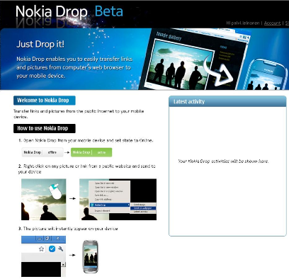 Nokia Drop, para enviar contenido del navegador al celular